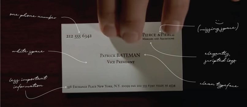 What are the key design elements of Patrick Bateman's business card and ...